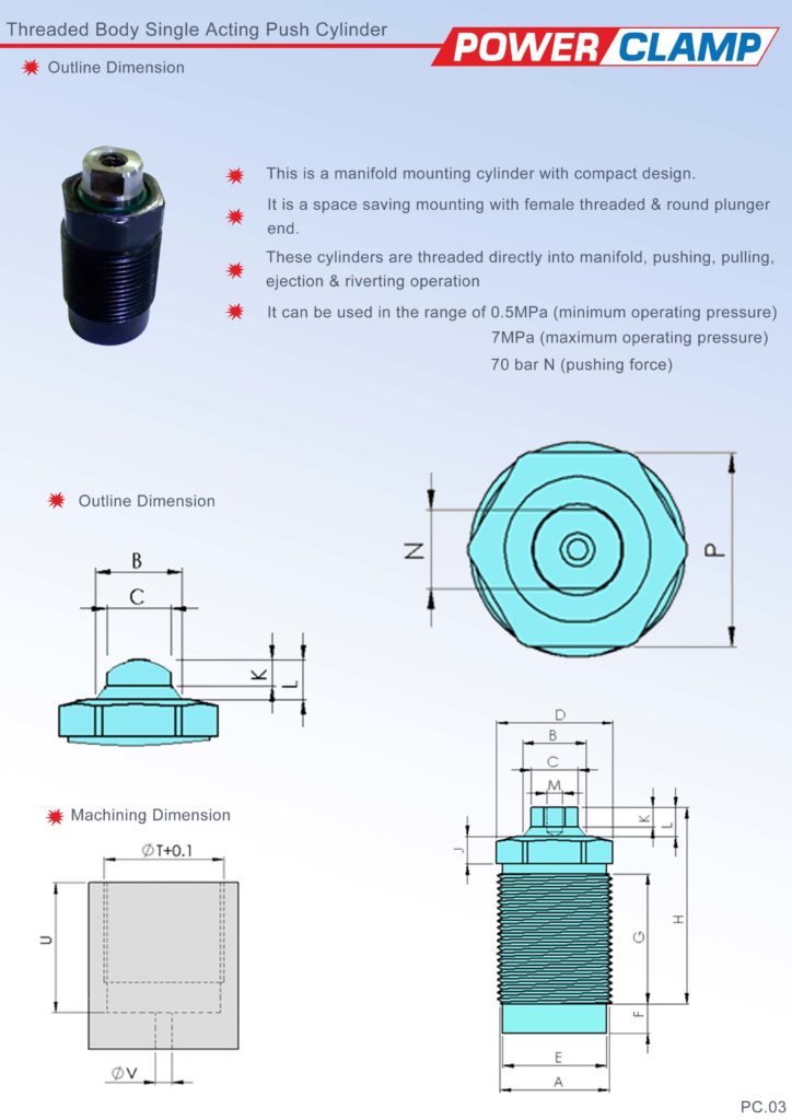 THREADED BODY SINGLE ACTING PUSH CYLINDER - Powerclamp
